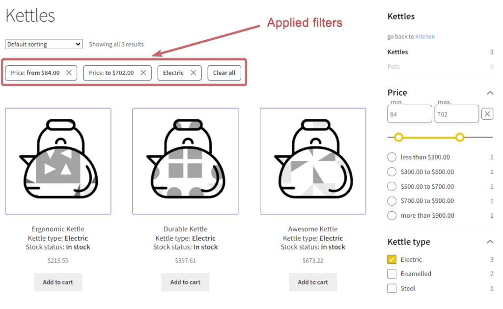 Applied Filters - WooCommerce Product Filters Plugin